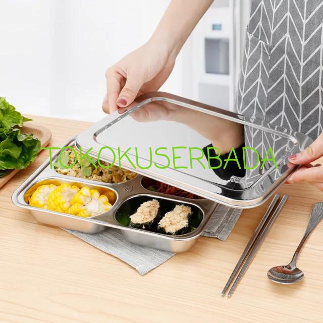 Jual Food Tray Lunch Box Bento Set Sekat 4 & Cover Full Stainless Steel ...