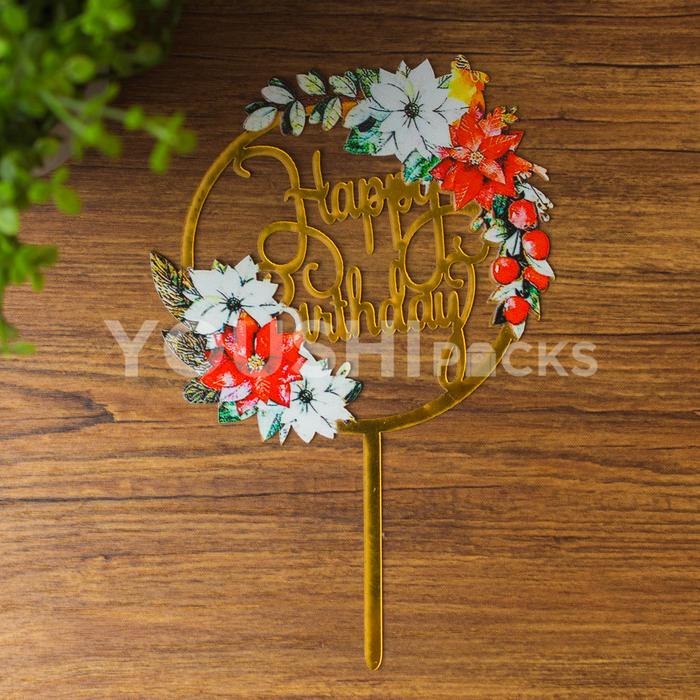 Jual Cake Topper Happy Birthday / Cake Topper Akrilik Motif Bunga - HBD ...