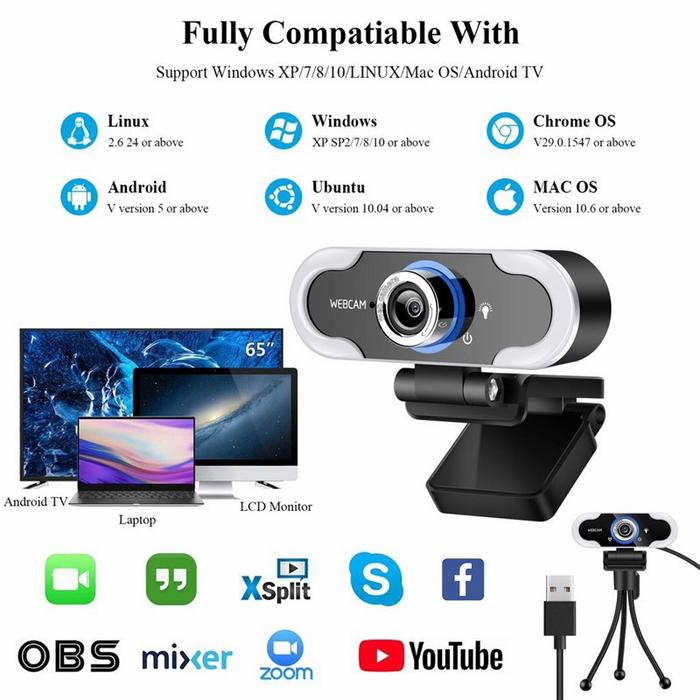 Promo Touch LED Webcam HD 1080p Camera PC Laptop Video Call Zoom Gaming ...