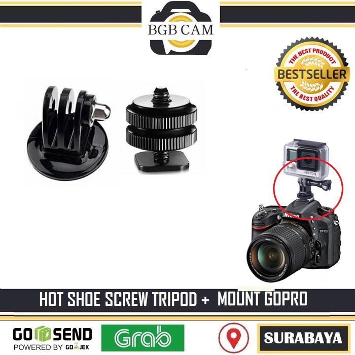 Jual Tripod Screw + Mount Adapter Gopro Hot Shoe DSLR Flash Ulir 1/4 ...