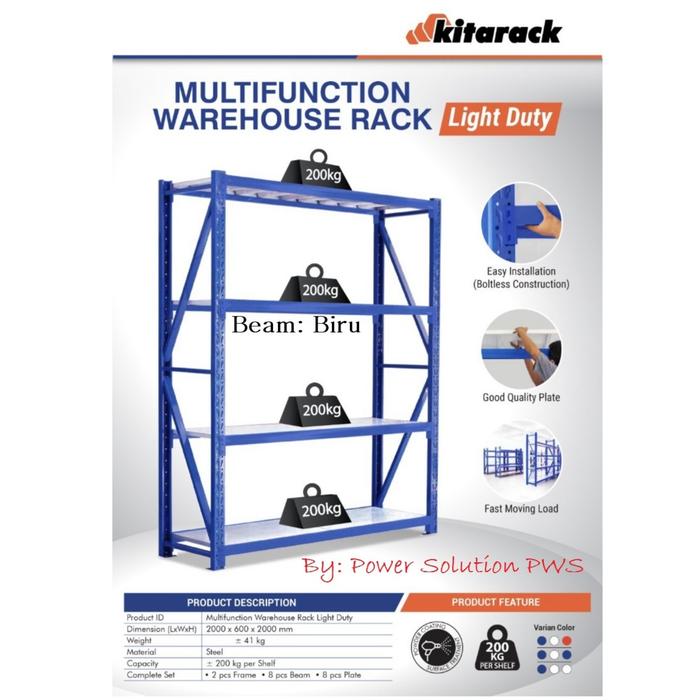 Jual Rack Rak Gudang 4 Susun Kapasitas 800 kg Uk 200 x 200 x 60 cm ...