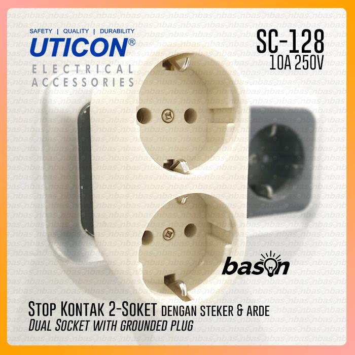 Promo UTICON SC 128 Stop Kontak Arde Dobel Soket - Double Socket with ...