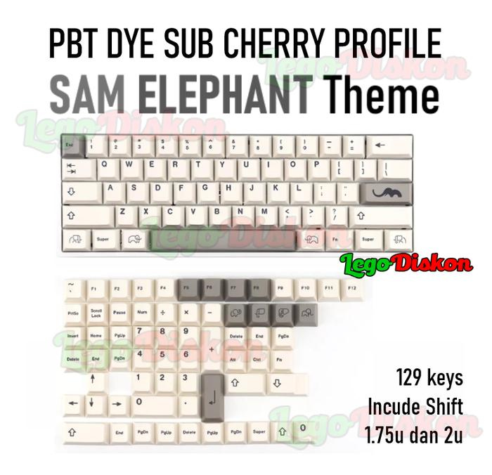 Promo KEYCAPS PBT DYE SUB CHERRY PROFILE - SAM ELEPHANT Theme Ivory ...