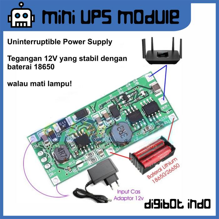 Jual Mini UPS Module - Step Up 9V or 12V 18650 Lithium Battery - Kab ...