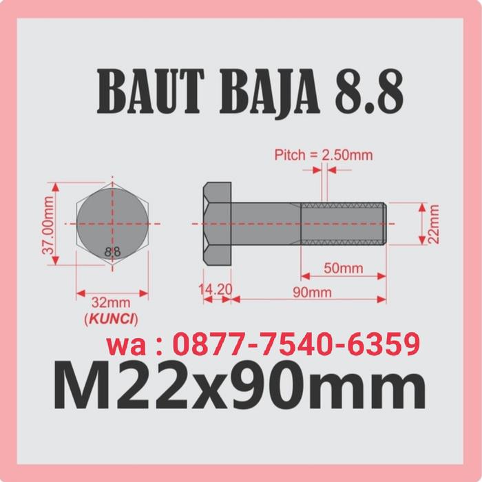Jual baut mur baja 8.8 HT hitam M22 x 90MM kunci 32 / hex bolt nut - Jakarta Pusat - BA-CO store ...