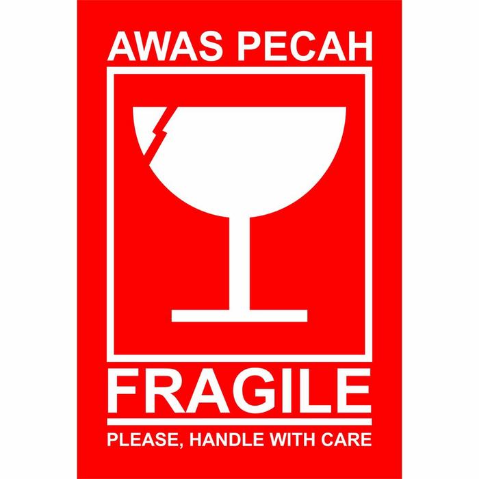 Jual sticker fragile gelas MERAH 5x7 pecah belah label pengiriman ...