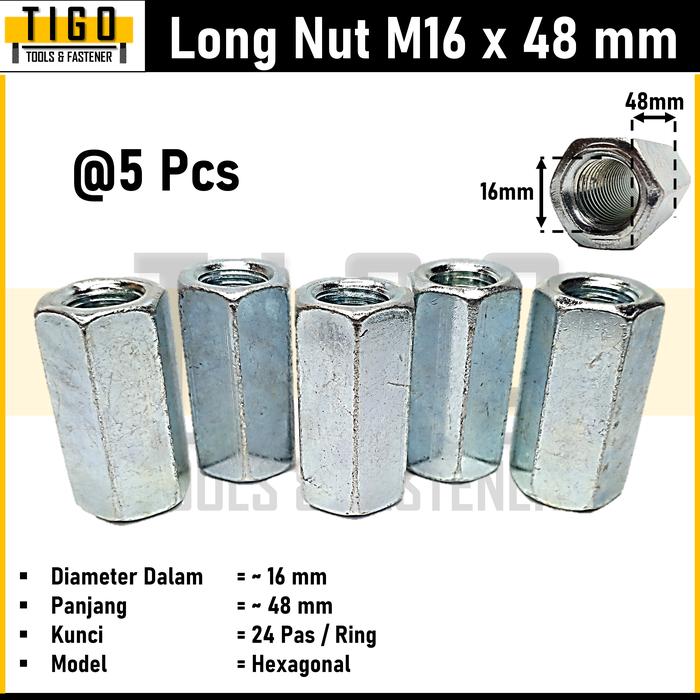 Jual Long Nut M16 x 48 mm Mur Panjang Coupling Nut Extension Galvanis ...