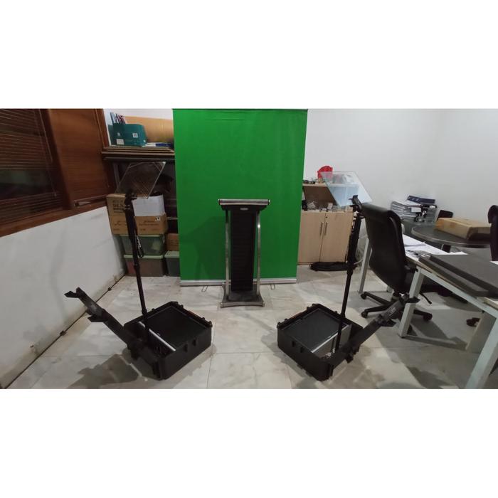 Jual Sewa Teleprompter Set, Siap Pidato + Podium + background green ...