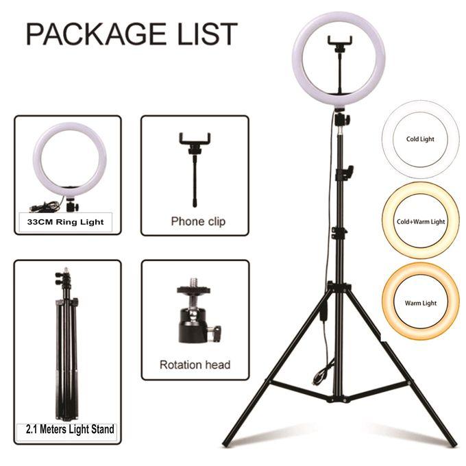 Jual Led Ring Light 33cm Tripod Besi 2.1m Paket Lengkap Cocok Tiktokers ...