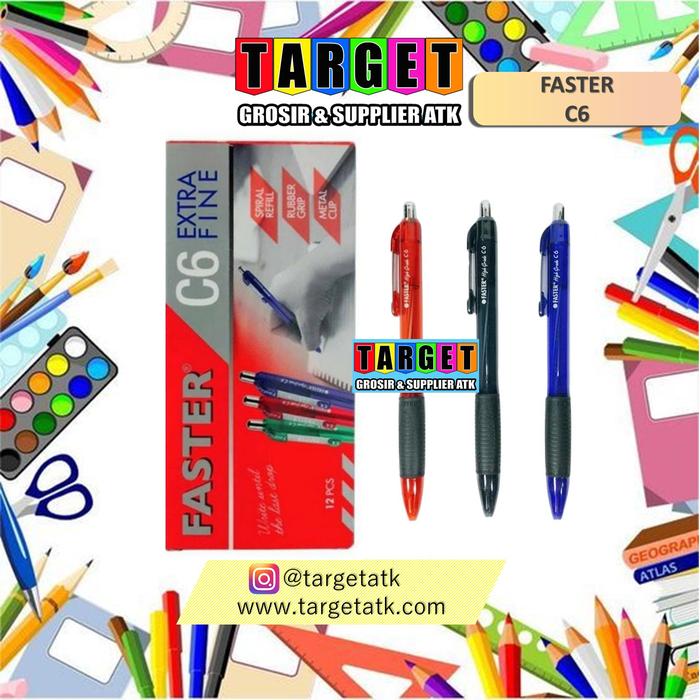 Jual PULPEN FASTER / BALLPOINT FASTER / FASTER (12 PCS) - C6 HITAM ...