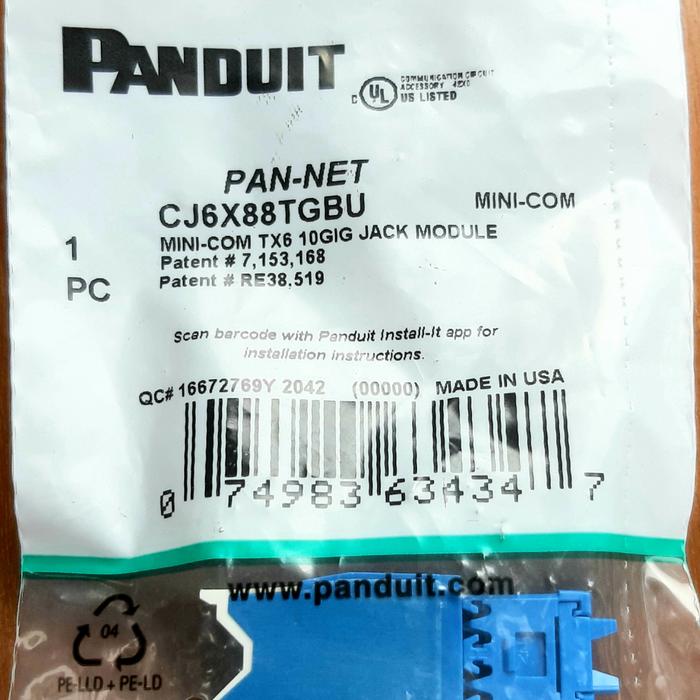 Jual Panduit Modular Jack Cat6A CJ6X88TGBU Outlet Data Cat 6a pannet ...