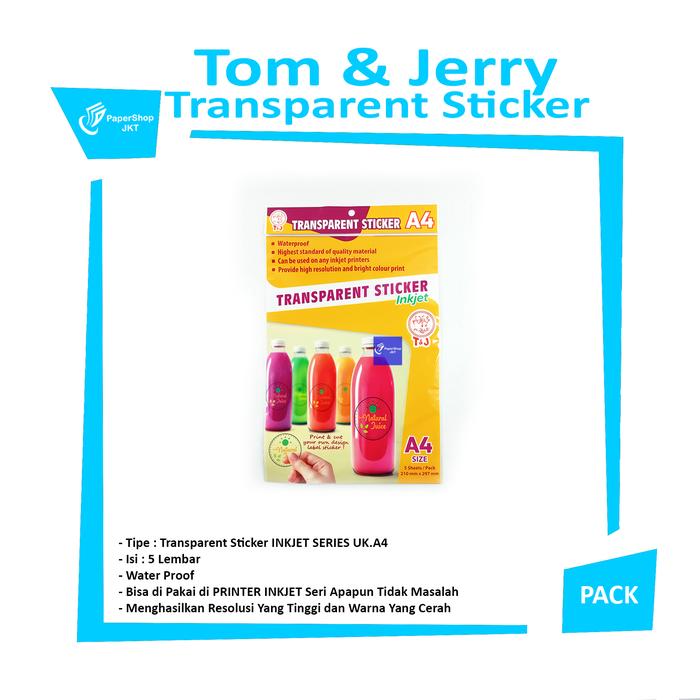 Jual Tom & Jerry Label Transparent Sticker INKJET SERIES UK.A4 [ 1 Pad ...