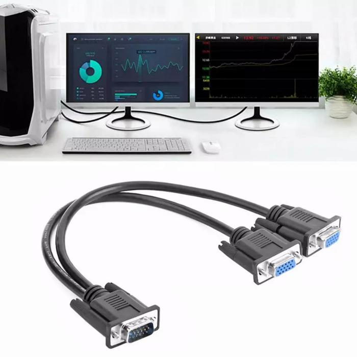 Jual cabang konektor vga male to 2 female y splitter svga PC proyektor 1-2 - Jakarta Barat ...