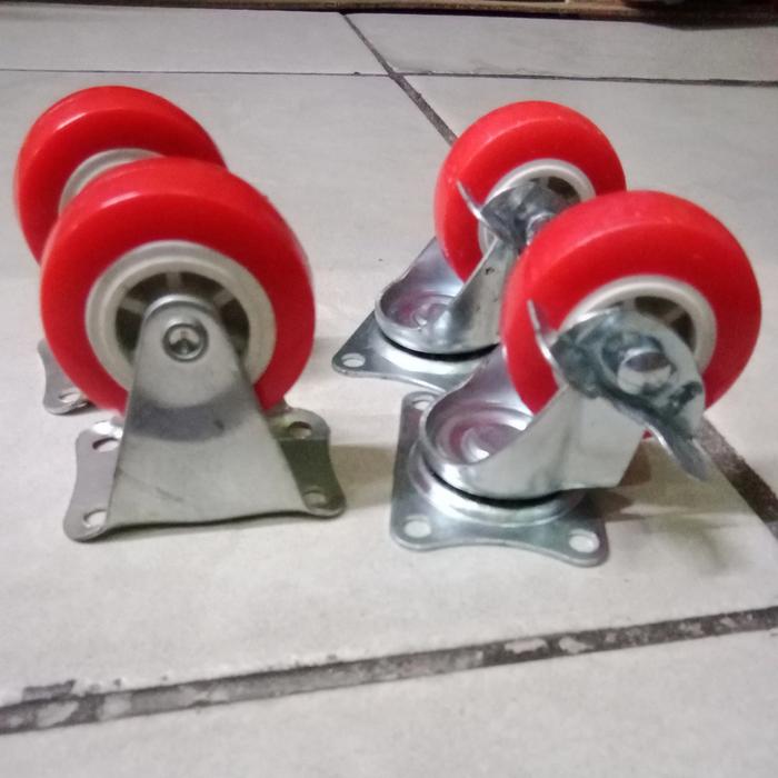 Jual roda troli 2 inch pu merah 4 pcs 2 rem 2 mati - Kota Tangerang ...