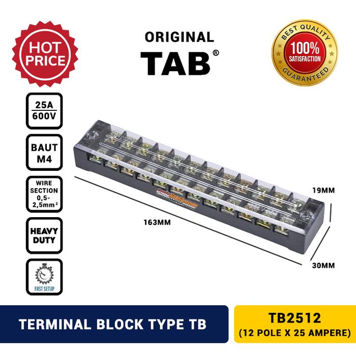 Promo Terminal Blok kabel 25A x 12Pole Terminal Block TB2512 TAB ...