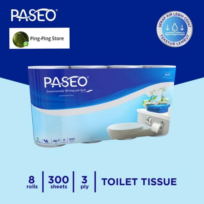 Jual Paseo Bathroom Roll 3 Ply 8 Rolls 300 Sheests Tissue Paseo Tisu ...