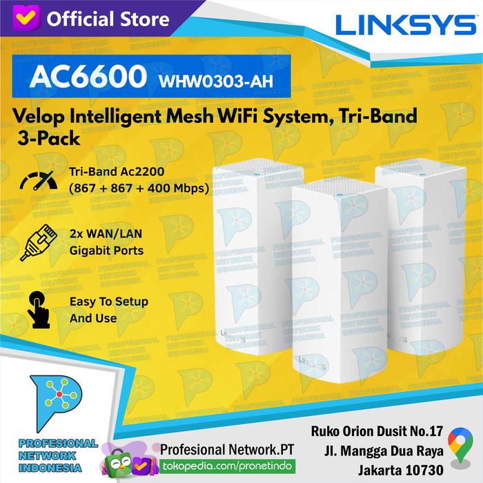 Promo Linksys Velop Whole Home Mesh WiFi System WHW0303-AH AC6600 Pack Of 3 Cicil 0% 3x ...
