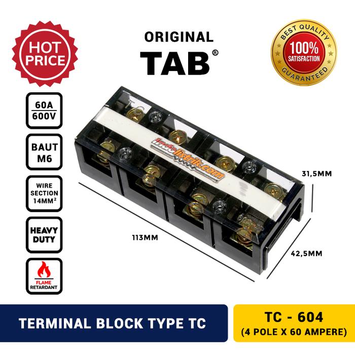 Jual Terminal Blok Kabel 60A x 4Pole Terminal Block TC604 TAB - MURAH - Jakarta Pusat ...