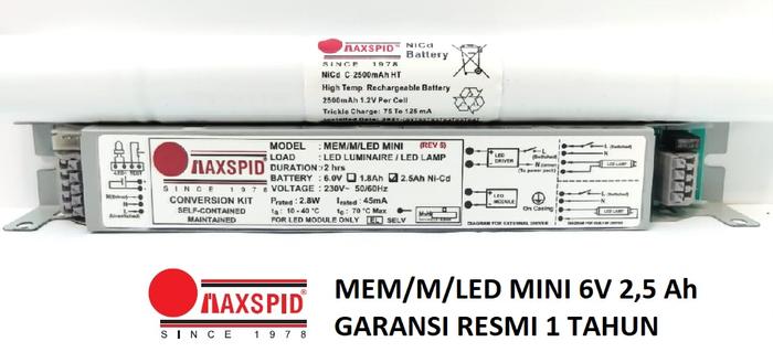 Jual EMERGENCY BATTERY PACK MAXSPID MEM/M/LED MINI 6V 2,5 Ah - Jakarta ...