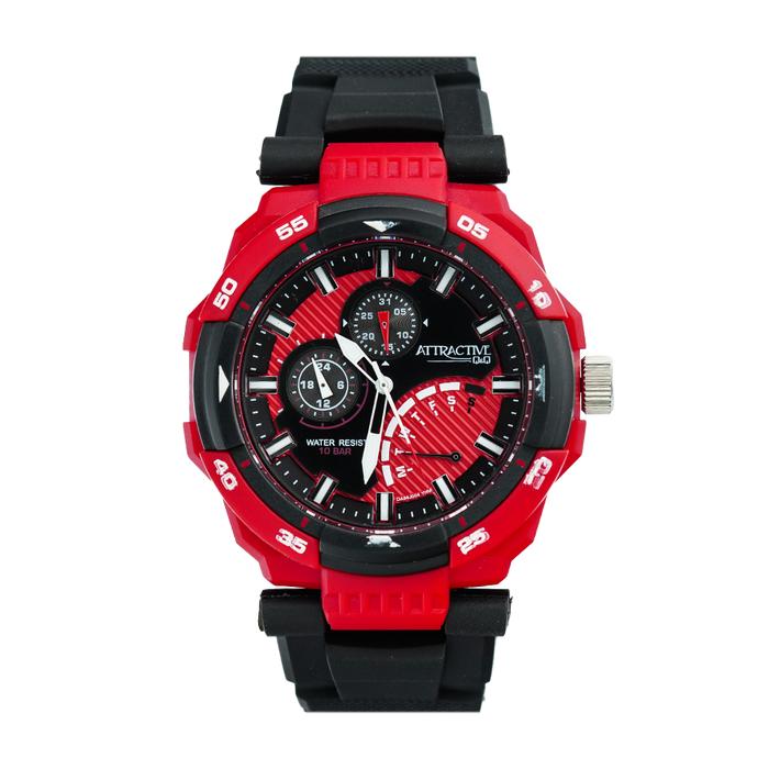 Promo Jam Tangan Pria QQ DA84J004 Dual Tone Dial Black Rubber Strap ...