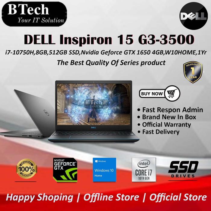 Jual DELL Inspiron 15 G3-3500 i7-10750H/8GB/512GB SSD/VGA 4GB/W10HOME ...