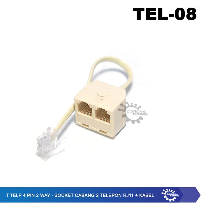 Jual T Telp 4 Pin 2 Way - Socket Cabang 2 Telepon RJ11 + Kabel ...