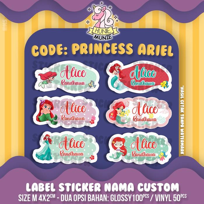 Jual Sticker Label Nama Custom - Disney Princess Ariel (100pcs+) Stiker ...