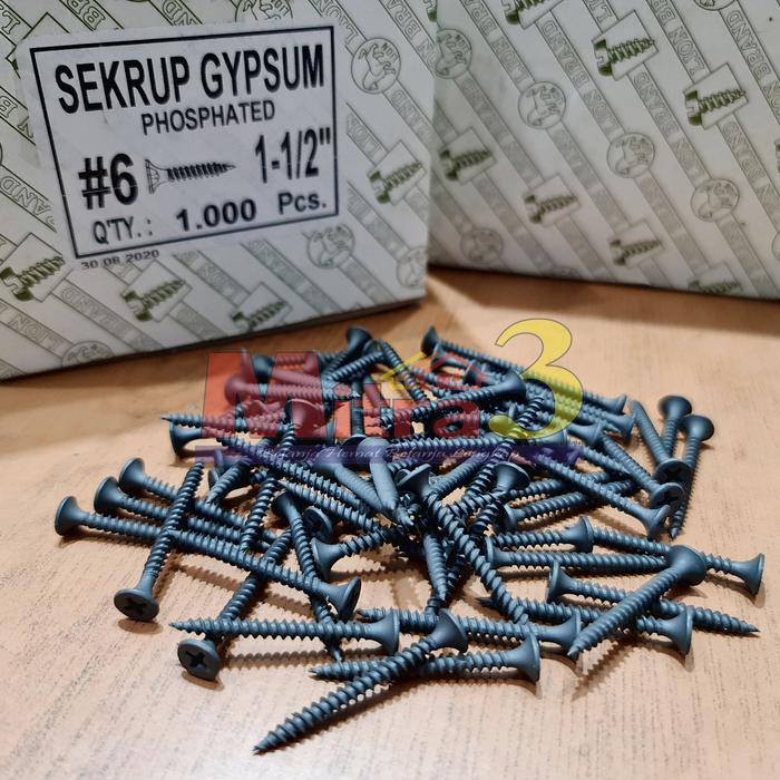 Jual [1 box] Skrup Gypsum 6 x 1 1/2" 4cm Sekrup Plafon Gipsum Hitam ...