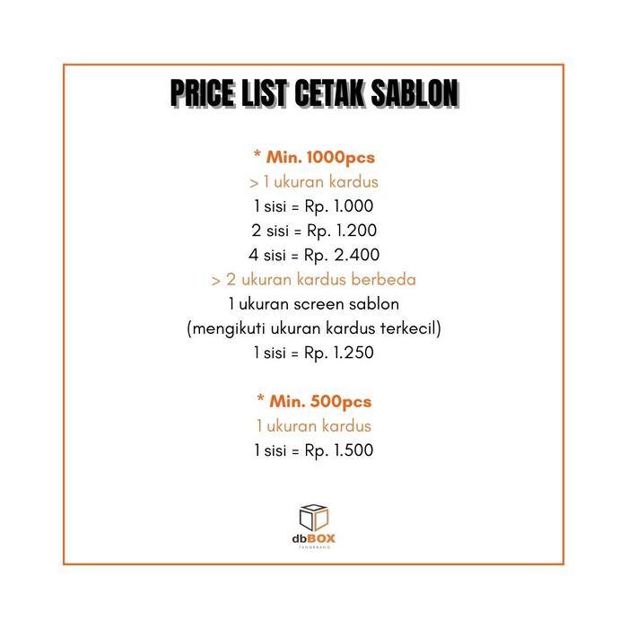 Jual PRICE LIST CETAK SABLON | Exclude Harga Box - Kab. Tangerang ...
