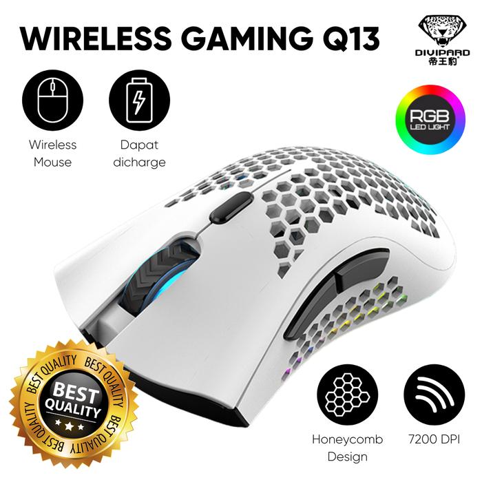 Promo Divipard Mouse Wireless Gaming Charging Honey Comb Q13 RGB Mode ...