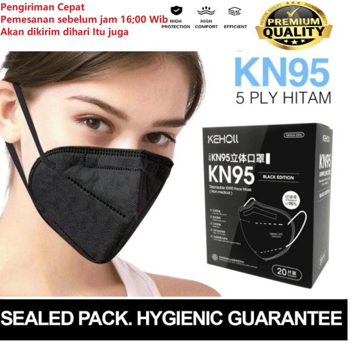Jual Masker Kn95 Kn 95 Black Hitam Premium 5Ply 5 ply Earloop Keholl ...