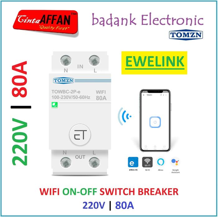 Jual Ewelink Wifi 1 Phase ON-OFF Switch Breaker 80A 220VAC DIN Rail ...