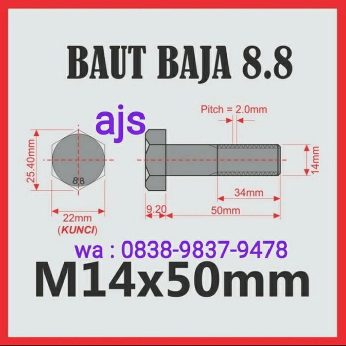 Jual baut mur baja 8.8 HT hitam M14 x 50MM kunci 22 / baut mur baja murah - Jakarta Pusat - BA ...