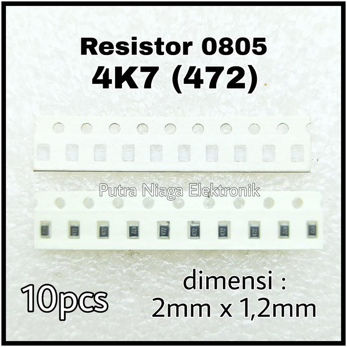 Jual (10pcs) Resistor SMD 0805 4K7 Tahanan 4,7K ohm 4.7K Marking: 472 ...