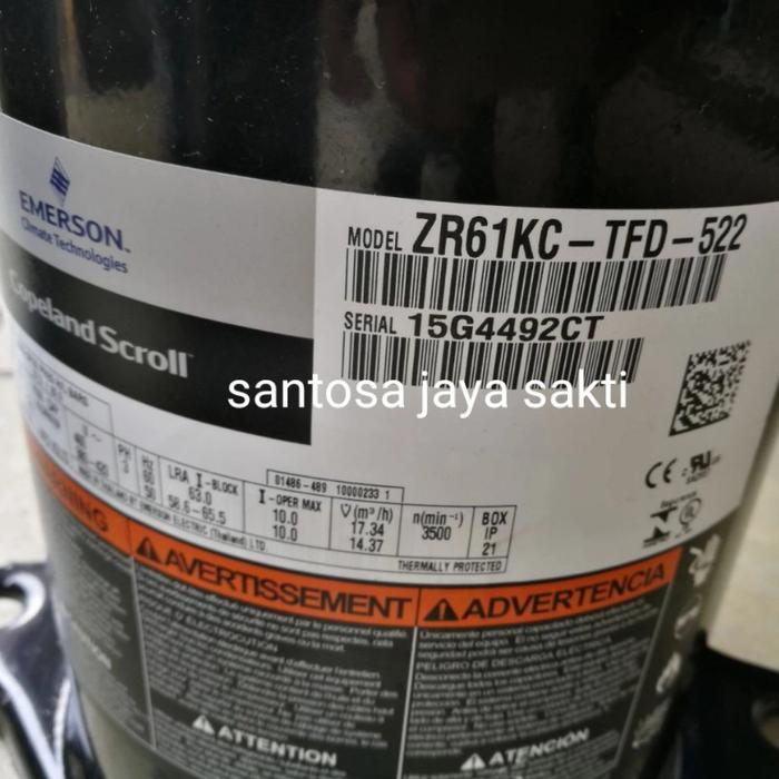 Jual Compressor Copeland Scroll 5PK ZR61KC-TFD-522. R22. 3 Phase ...