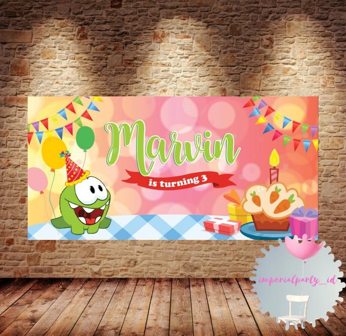 Jual Custom Backdrop Banner Spanduk Happy Birthday Om Nom Cut the Rope ...