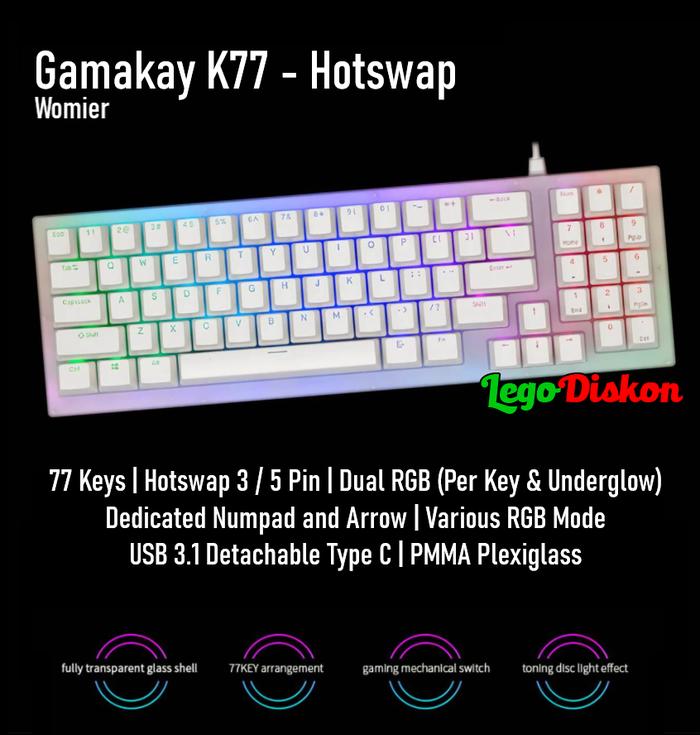 Jual WOMIER GAMAKAY K77 Dual RGB Glaze Mechanical Keyboard Hotswap ...