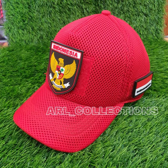 Jual TOPI JARING MERAH DOUBLE MES LOGO GARUDA TAMENG + 3 PATCH RUBBER ...