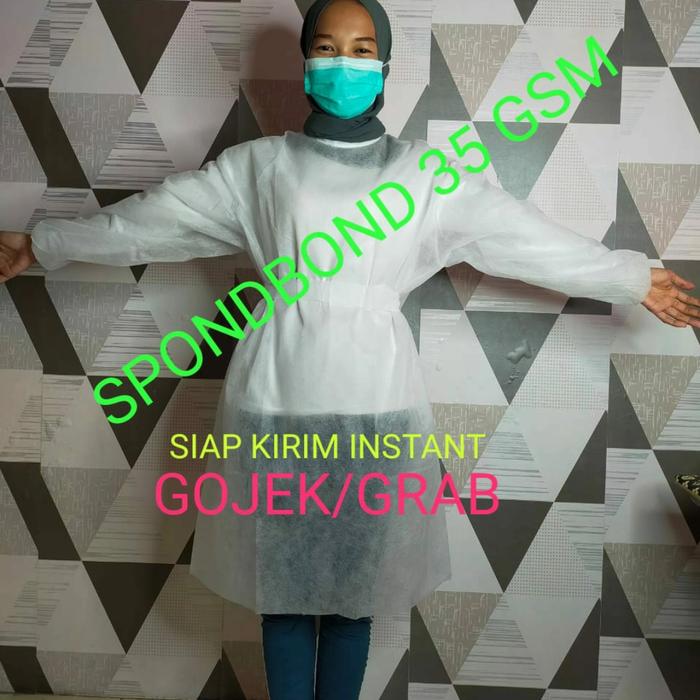 Jual APD GOWN DISPOSABLE / NON SURGICAL GOWN 35 GSM/ APD GOWN PUTIH 35 ...