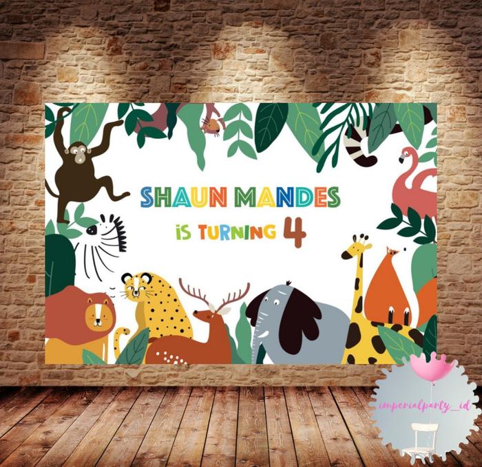 Jual Custom Backdrop Banner Spanduk Happy Birthday Animal Art Jungle ...