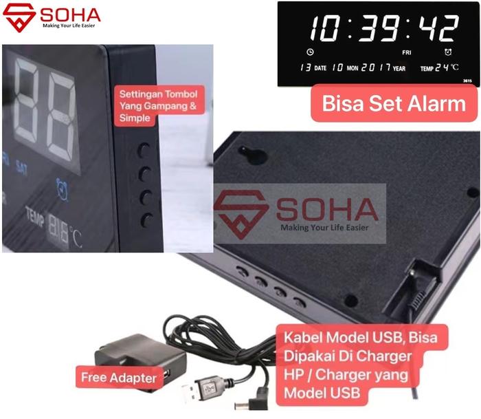 Jual Jd- 3615 Jam Digital Led Clock Dinding / Meja Fitur Kalender Alarm ...