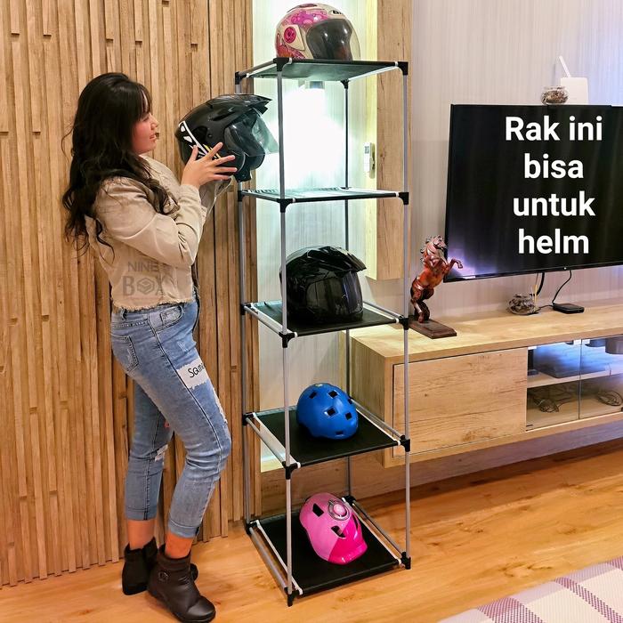 Promo rak helm susun murah rak helm 5 susun tempat helm rak tas rak ...