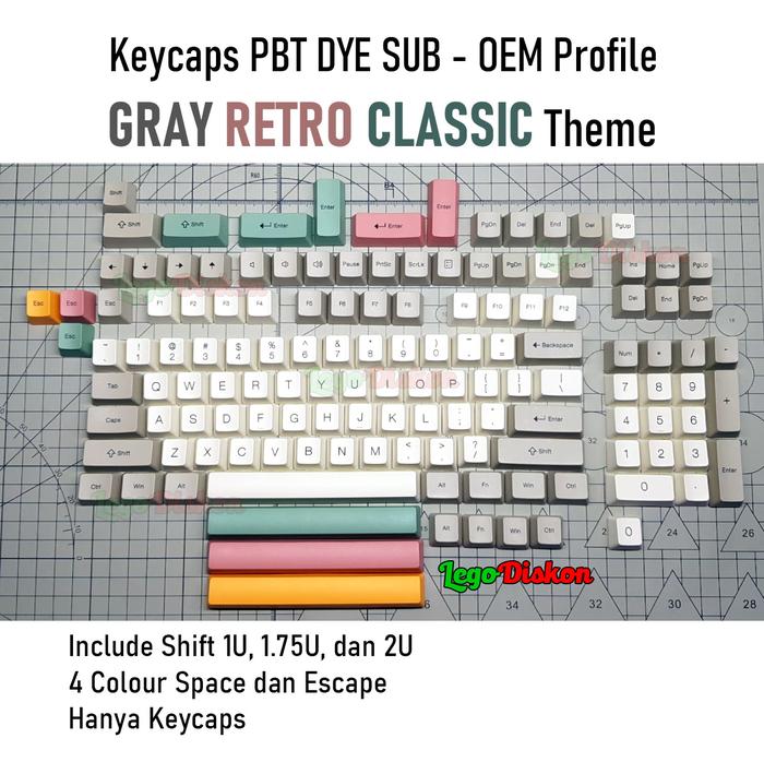 Jual KEYCAPS PBT DYE SUB OEM Profile - Gray Retro Theme Big Clean Font ...