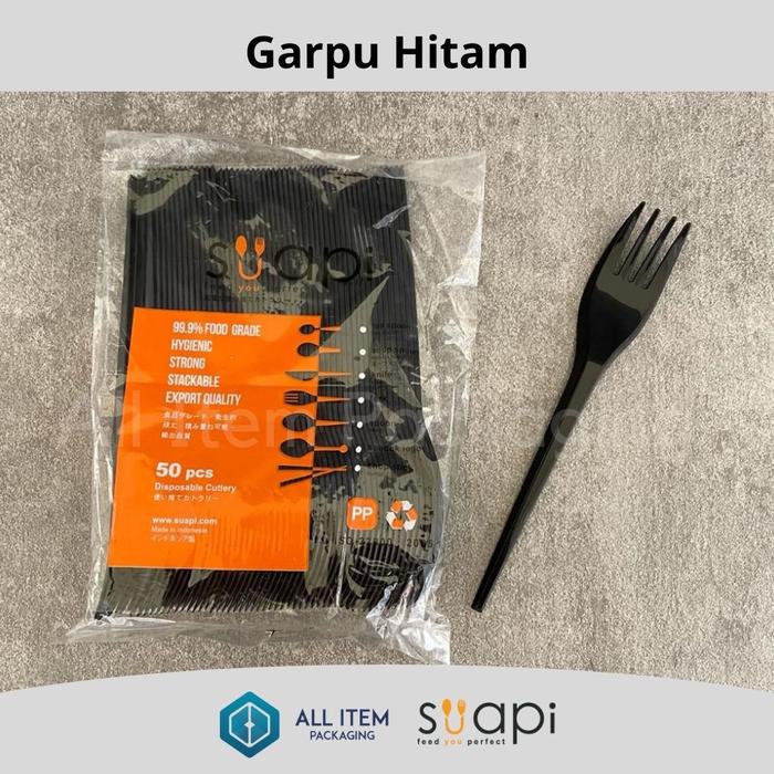 Jual Garpu Suapi Hitam / Garpu Makan Plastik / Fork @50 Pcs - Kota ...