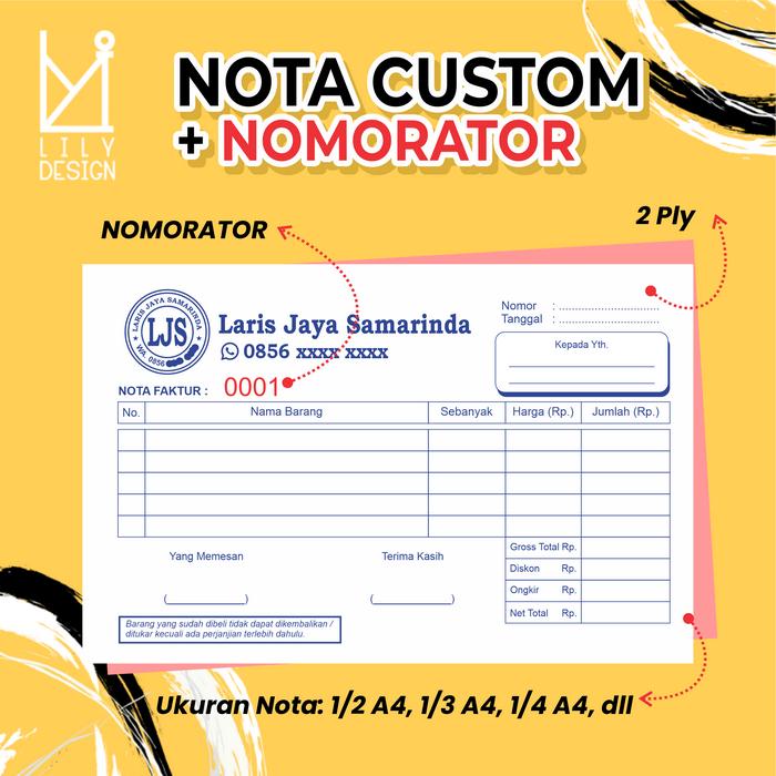Jual Cetak Nota + Nomorator Custom 2 Ply - Biru, 1/2 A4 - Kota ...