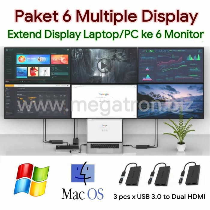 Jual Paket Extend Monitor 6 Display (tampil beda-beda) - Windows & Mac ...