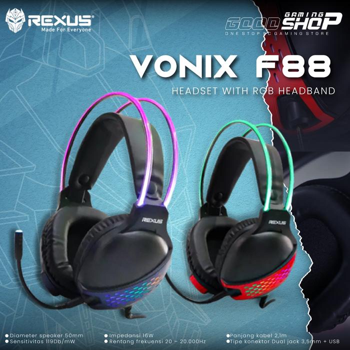 Jual Headset REXUS GAMING F88 +Mic Headband RGB - Jakarta Pusat ...