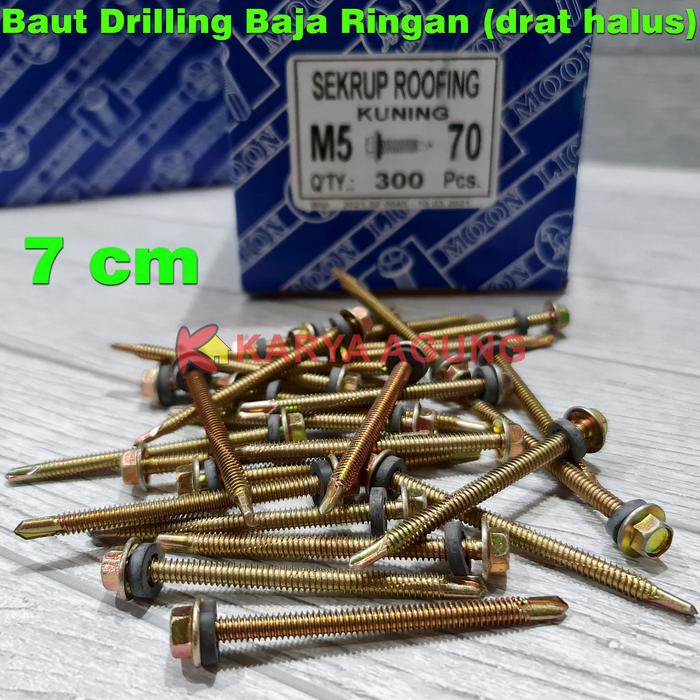 Jual Baut Drilling Atap Baja Ringan Kuning 7cm M5 x 70 100 bj Skrup ...