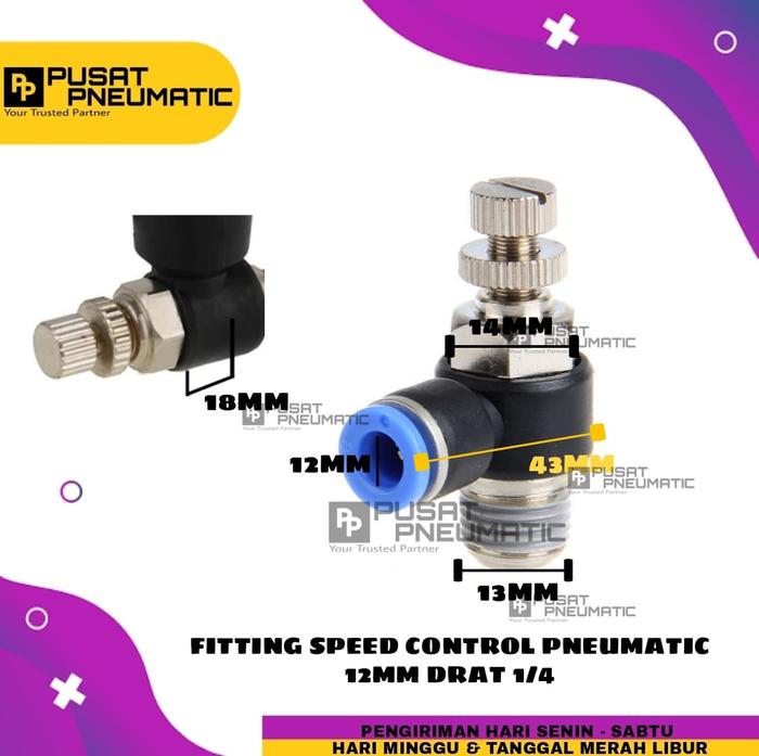 Jual FITTING SPEED CONTROL / FLOW CONTROL ELBOW SELANG 12 DRAT 1/4 ...