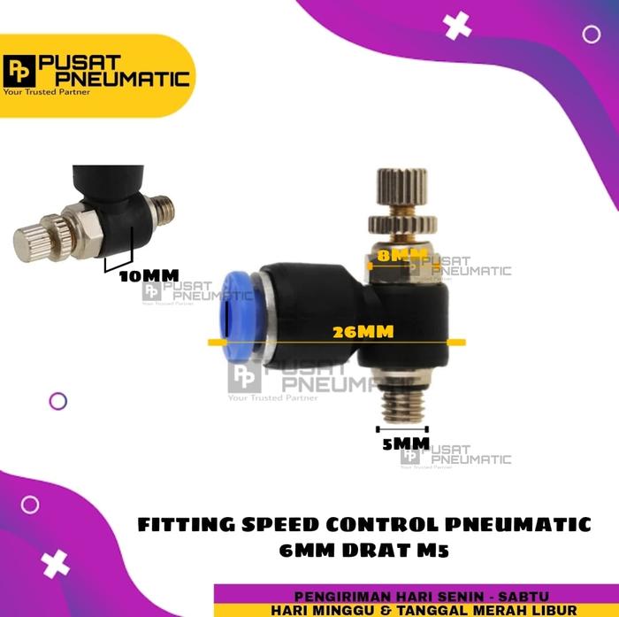 Jual FITTING SPEED CONTROL / FLOW CONTROL ELBOW SELANG 6 DRAT m5 ...